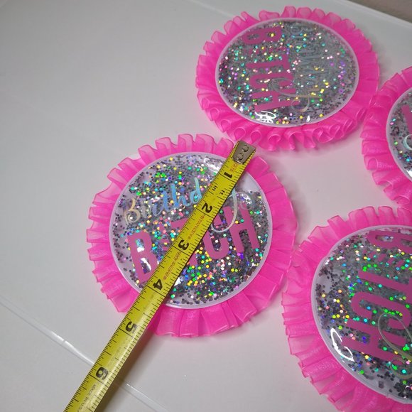 Jewelry | Set Of 4 Large Birthday Fun Pink Glitter Bubble Pins | Poshmark